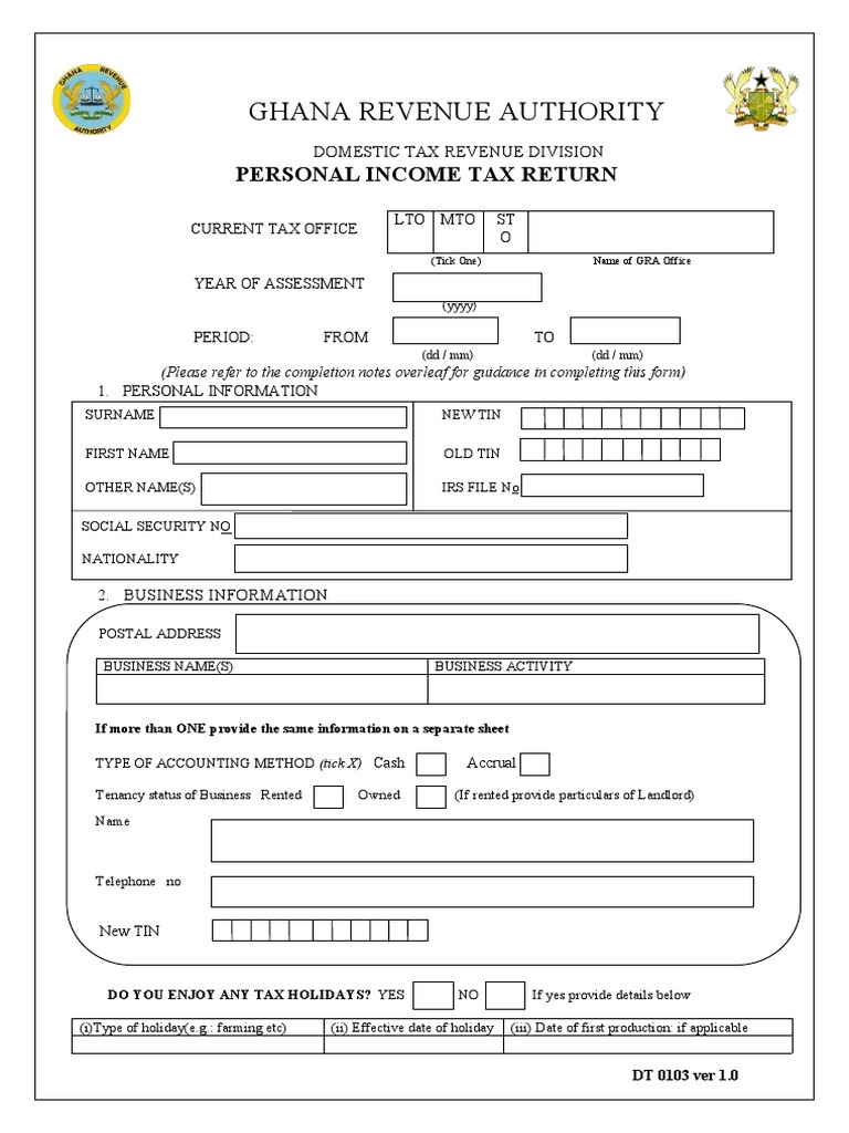 DT 0103 Personal Income Tax Return Form v1 | Download Free PDF ...