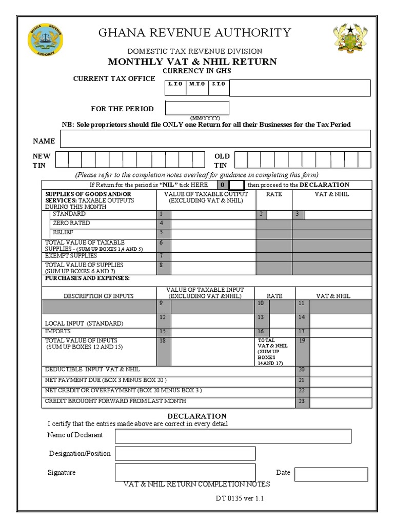 DT_0135_vat_nhil_standard_rate_return_form_v1 | PDF | Value Added Tax ...