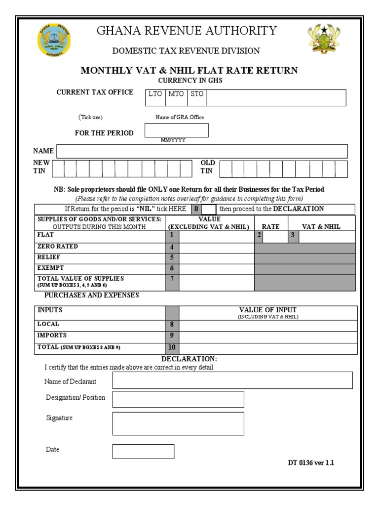 Ghana Revenue Authority: Monthly Vat & Nhil Flat Rate Return | Download ...