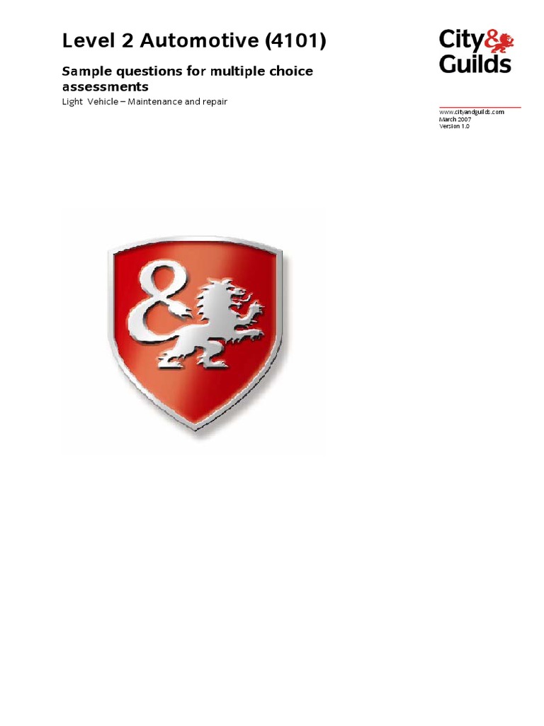 Level 2 Automotive (4101) : Sample Questions For Multiple Choice ...