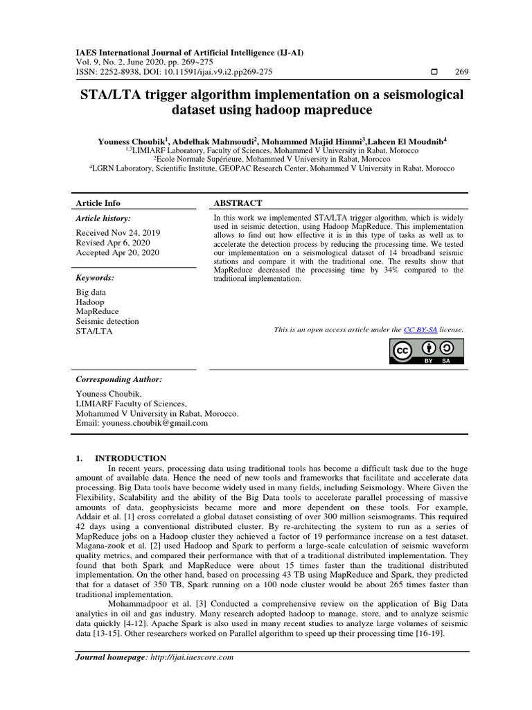 Sta Lta Trigger Algorithm Implementation On A Seismological Dataset Using Hadoop Mapreduce