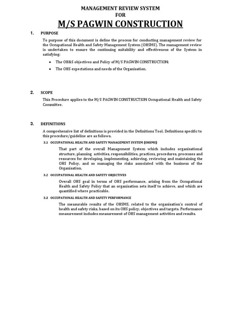 Management Review System | PDF | Occupational Safety And Health | Safety