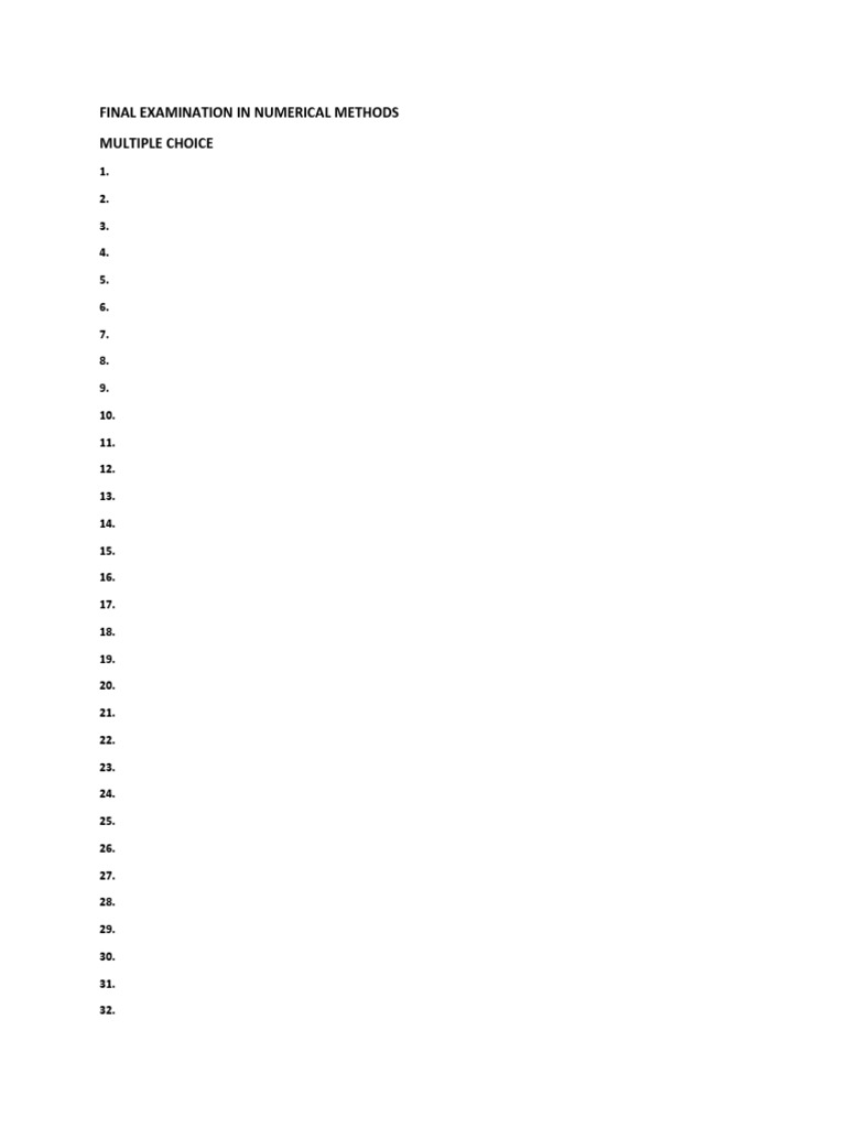 Final Examination in Numerical Methods | PDF
