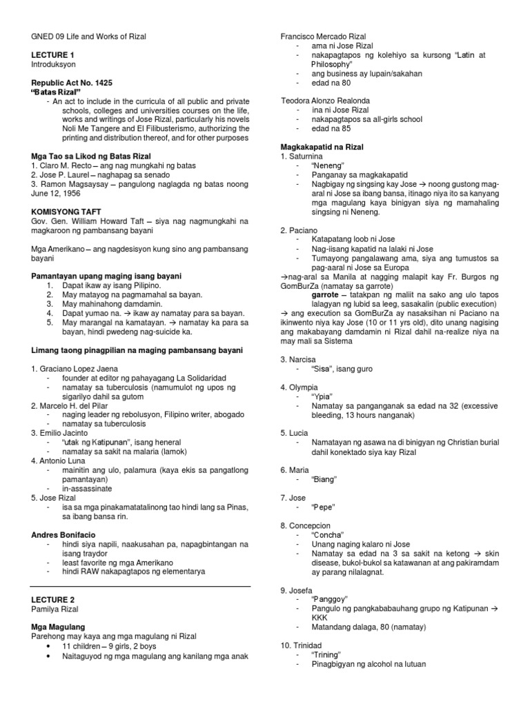 GNED 09 Rizal Lecture 1 10 | PDF