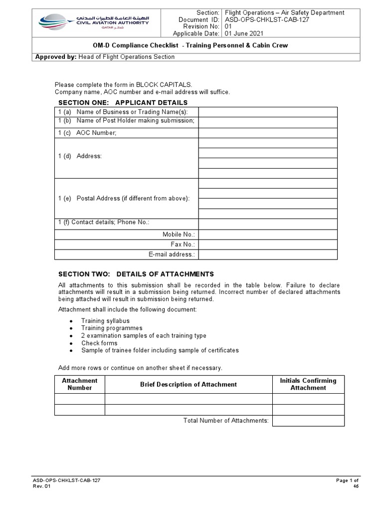 127 - ASD-OPS-CHKLST-CAB-127 - OM-D Compliance Checklist - Training ...