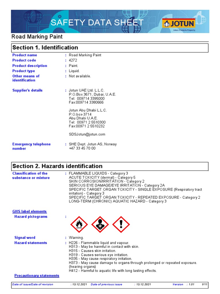 Safety Data Sheet: Section 1. Identification | PDF | Firefighting ...
