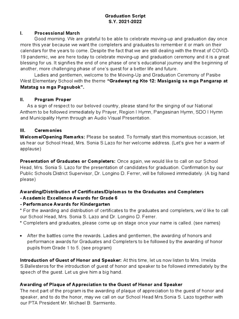 Graduation Script 2021 2022 | PDF