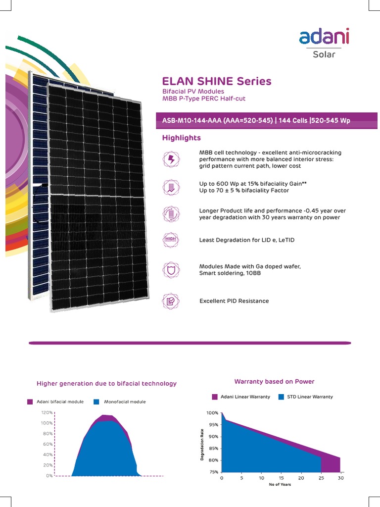 Datasheet Adani Solar India 520w 530w 535w 540w 545w MBB P Type Mono ...