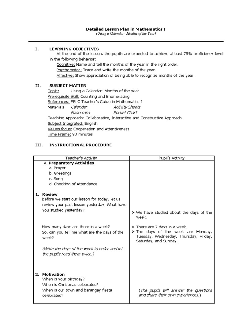 Detailed Lesson Plan in Mathematics 1 4th Quarter | PDF | Lesson Plan ...