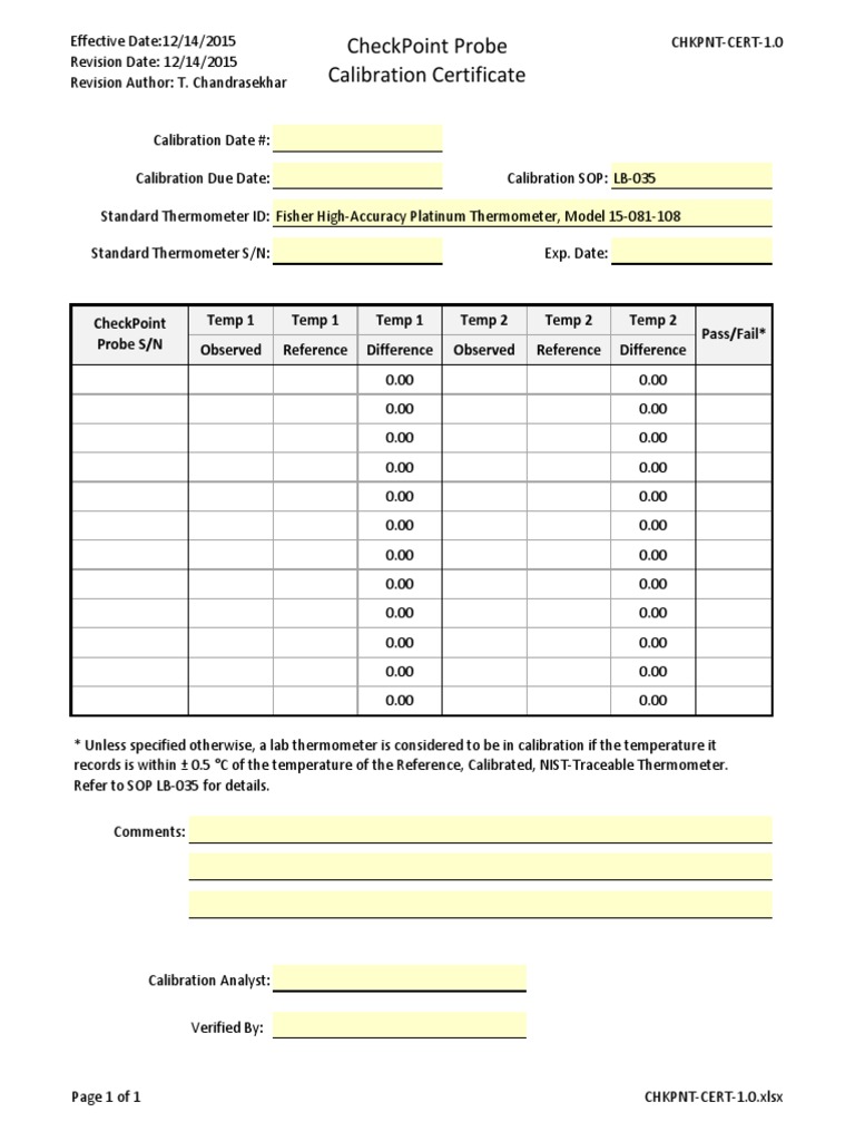 CheckPoint Probe Calibration Certificate | PDF