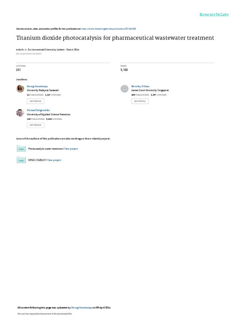 Titanium Dioxide Photocatalysis For Pharmaceutical Wastewater Treatment ...