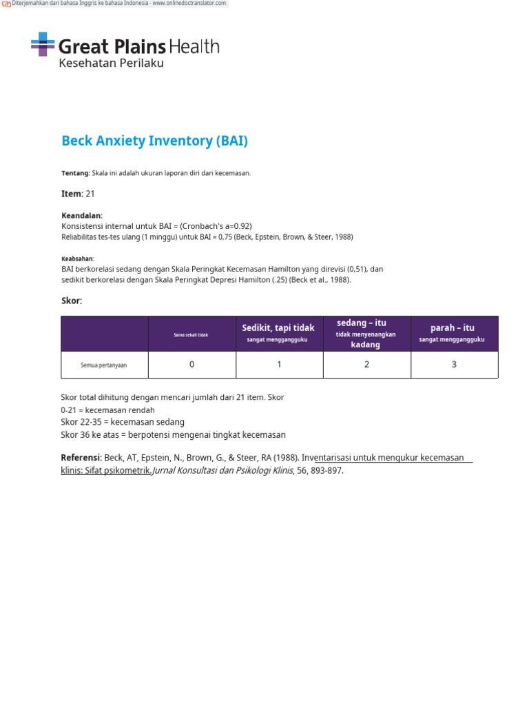 BECK ANXIETY INVENTORY - En.id | PDF
