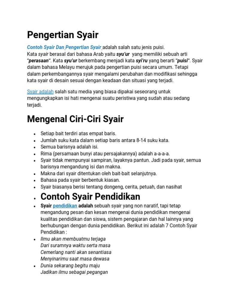 Ciri dan Contoh Syair Pendidikan | PDF