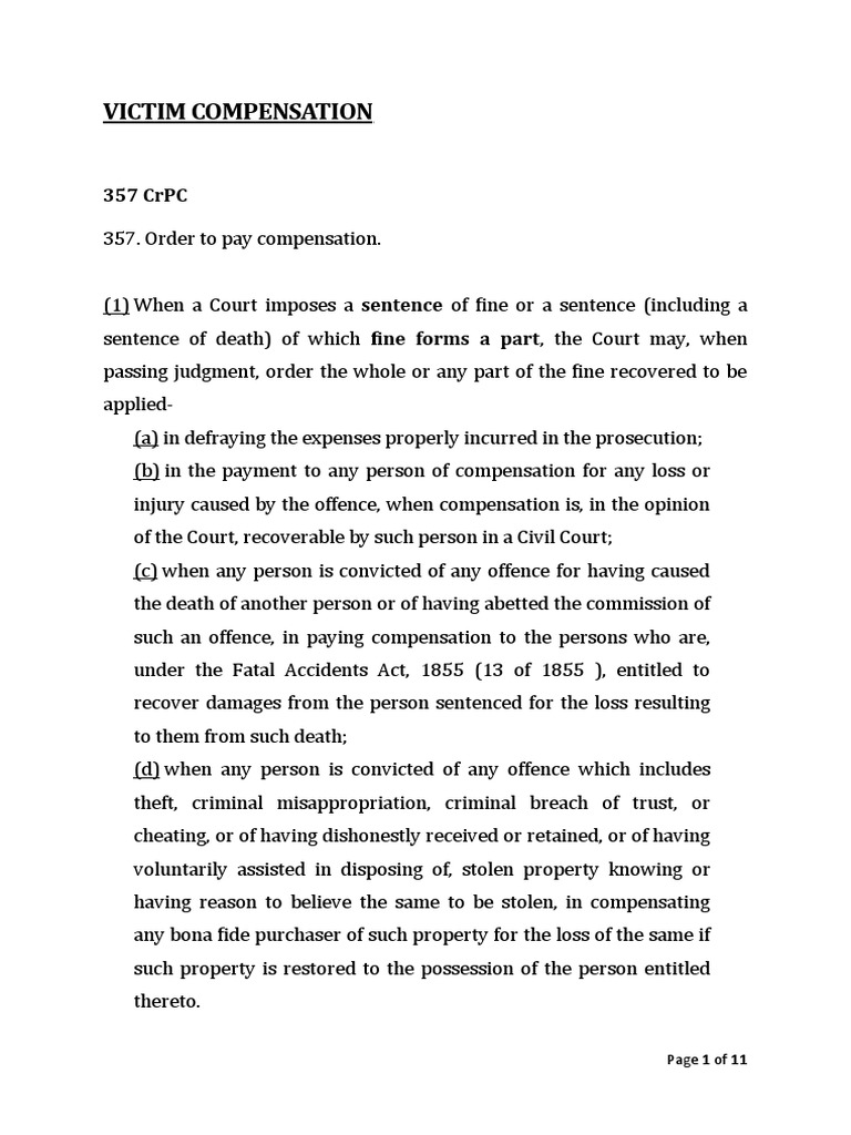 Victim Compensation: 357 CRPC | PDF | Crime & Violence | Crimes