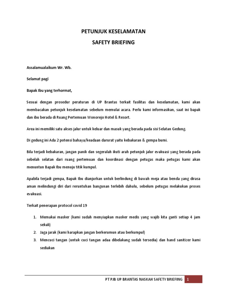 Dokumen Wajib Safety Briefing PT PJB | PDF | Sains & Matematika | Komputer