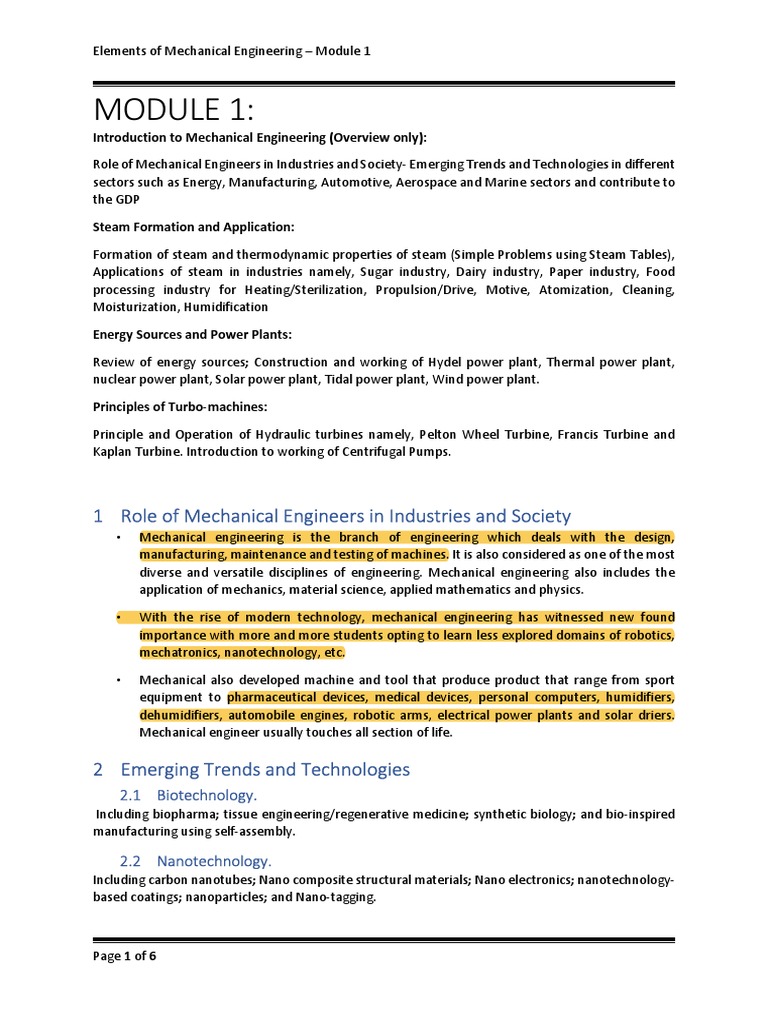 21EME15 Module 1 Part 1 Introduction To Mechanical Engineering | PDF ...