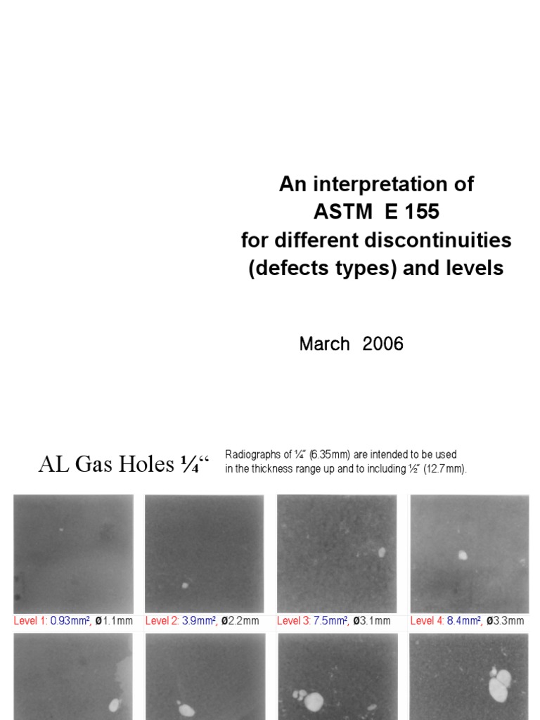 Titel: An Interpretation of Astm E 155 For Different Discontinuities (Defects Types) and Levels ...