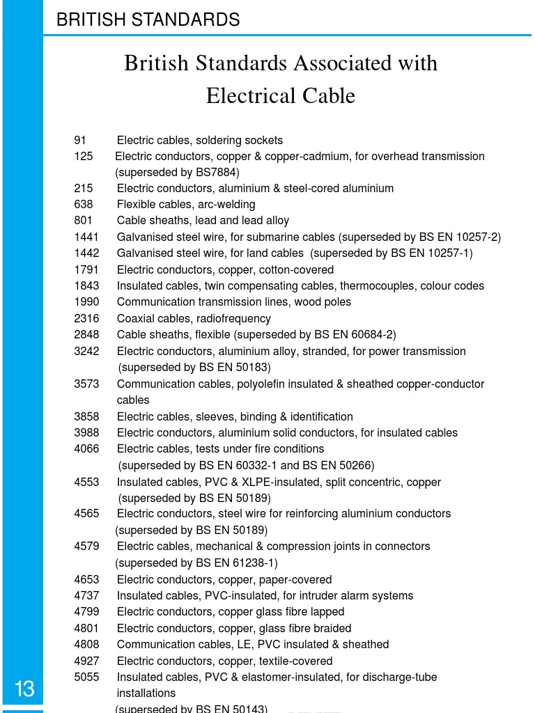 British Standards Cable | PDF | Electrical Wiring | Insulator (Electricity)