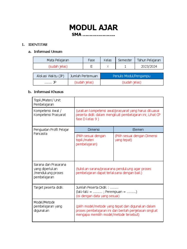 Template Modul Ajar | PDF