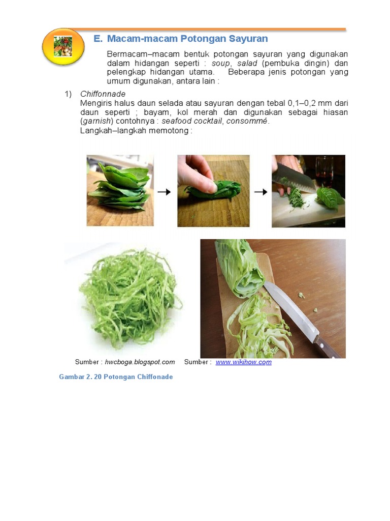 A Guide To Common Vegetable Cutting Techniques Pdf