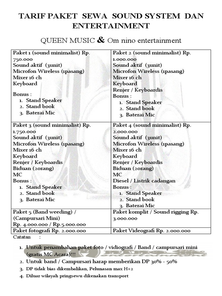 Tarif Paket Sewa Sound System Dan Entertainment | PDF