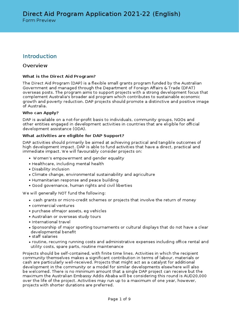 Direct Aid Program Application 2021-22 (English) - Application | PDF ...