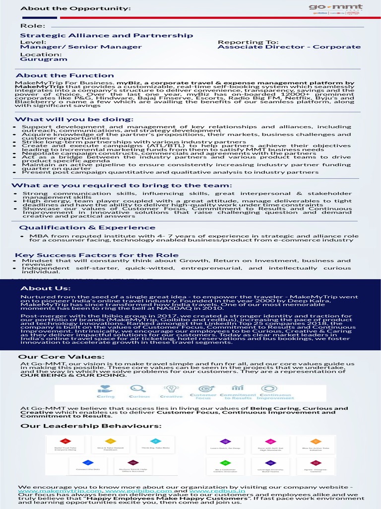 Strategic Alliance Manager Role at MakeMyTrip | PDF | Innovation | Business