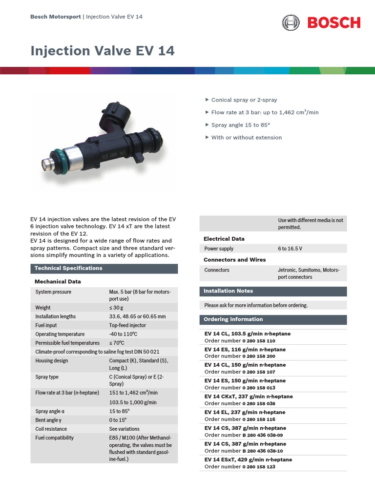 Bosch Motorsport - Injection Valve EV 14 | PDF | Manufactured Goods ...