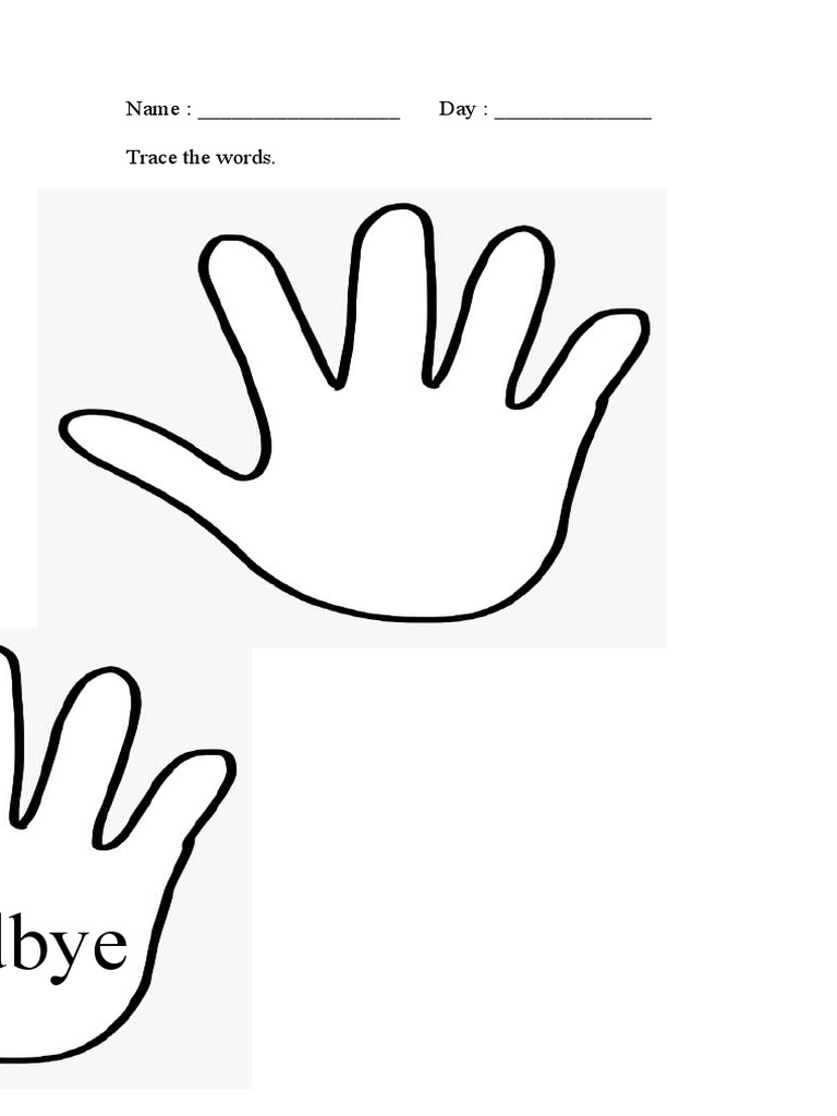 Goodbye: Name: - Day: - Trace The Words | PDF