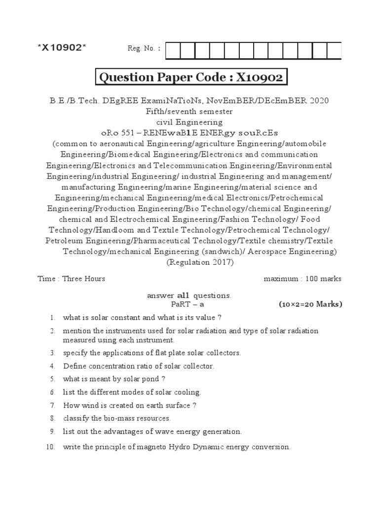 Anna University Question Paper Res x10902 (Oro551) | Download Free PDF ...
