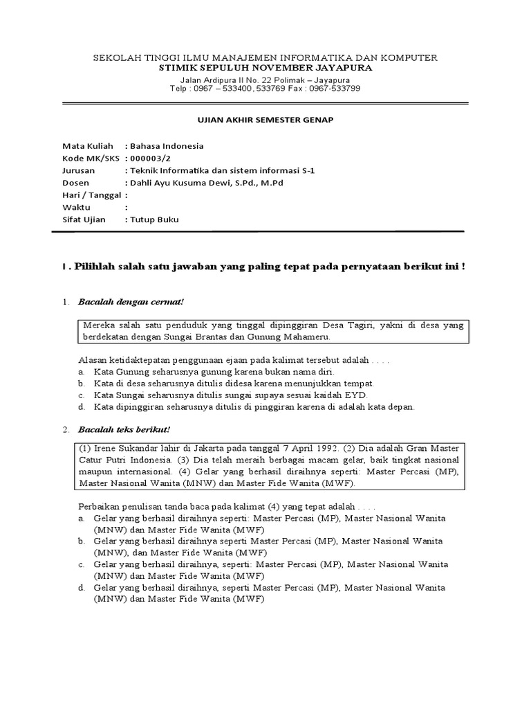 Soal Uas S1 (Stimik) | PDF