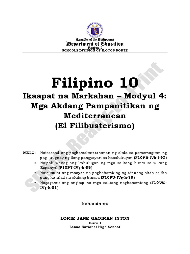 Filipino 10 Q4 Week4 Modyul4 IntonLorieJane | PDF