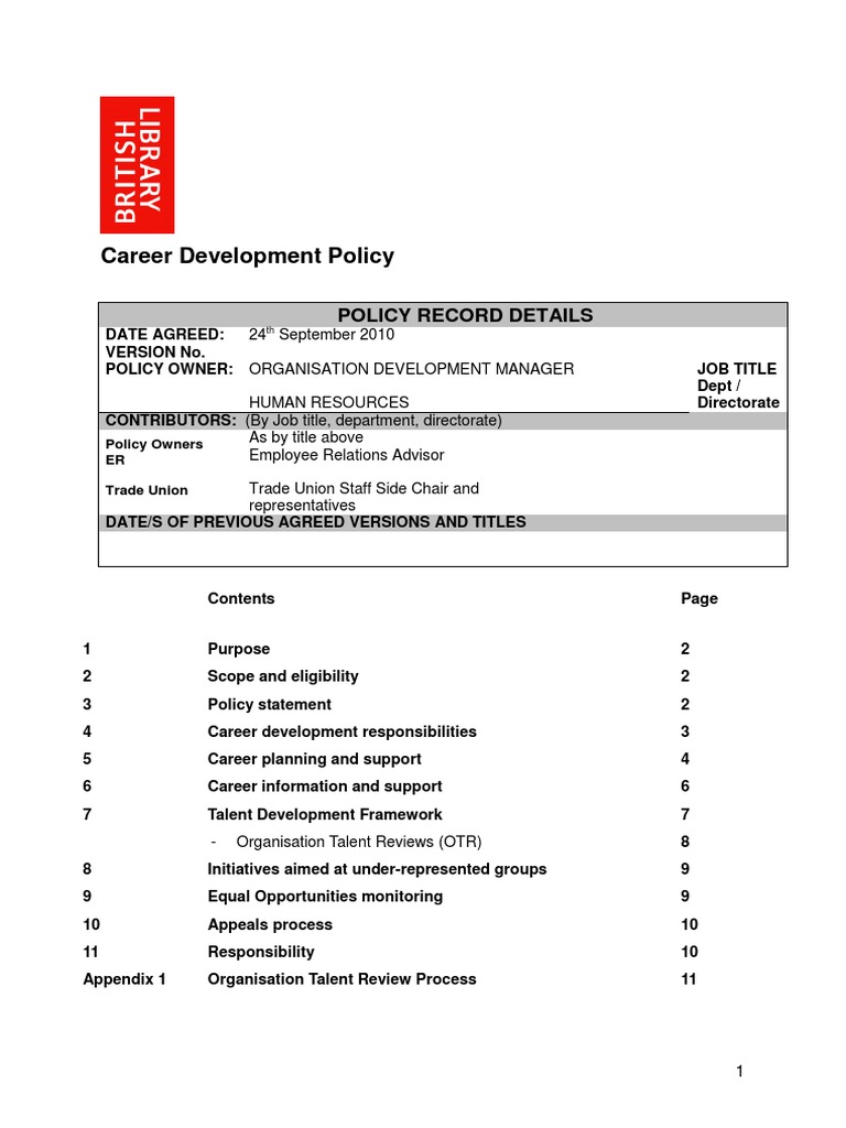 Career Development Policy | PDF | Recruitment | Libraries