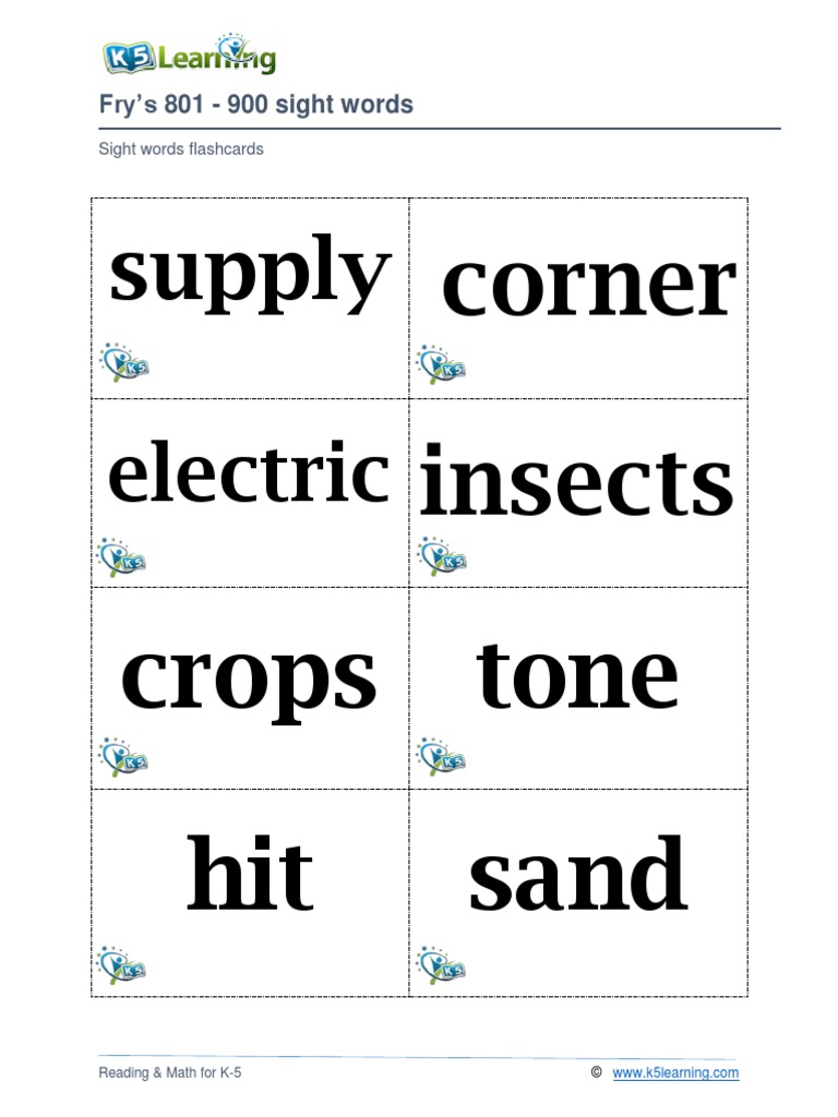Fry 801 To 1000 Sight Words | PDF