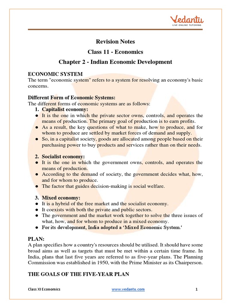 Class 11 Indian Economic Development Chapter 2 - Revision Notes | PDF ...