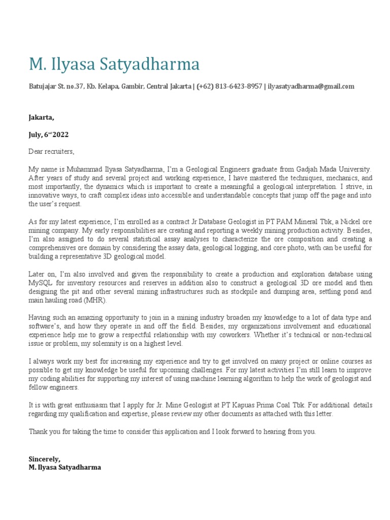 Mining) Application Letter | PDF | Mining | Geology