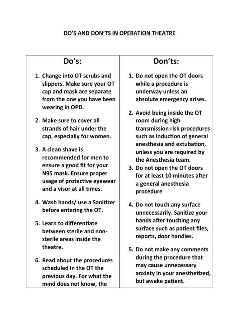 Essential Do's and Don'ts for Safe and Effective Operation Theatre ...