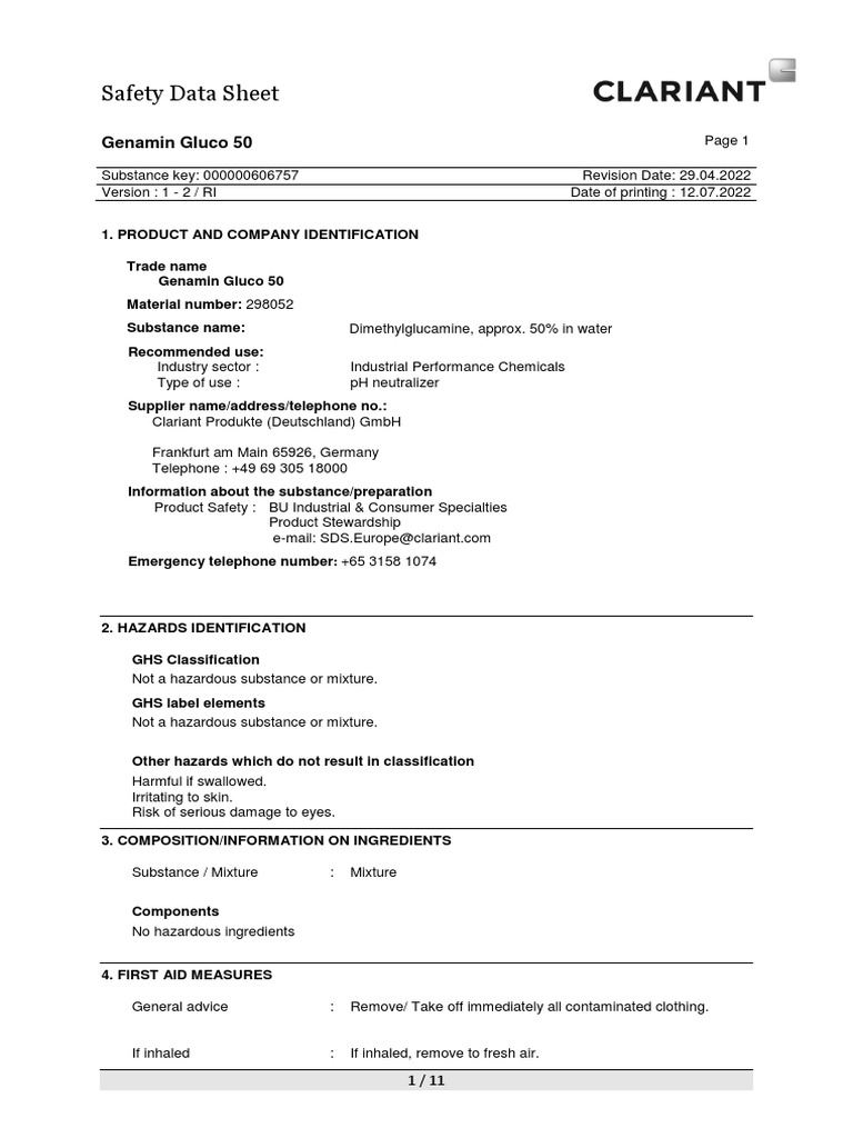 BB-AC890C Genamin Gluco 50 SDS | PDF | Dangerous Goods | Toxicity