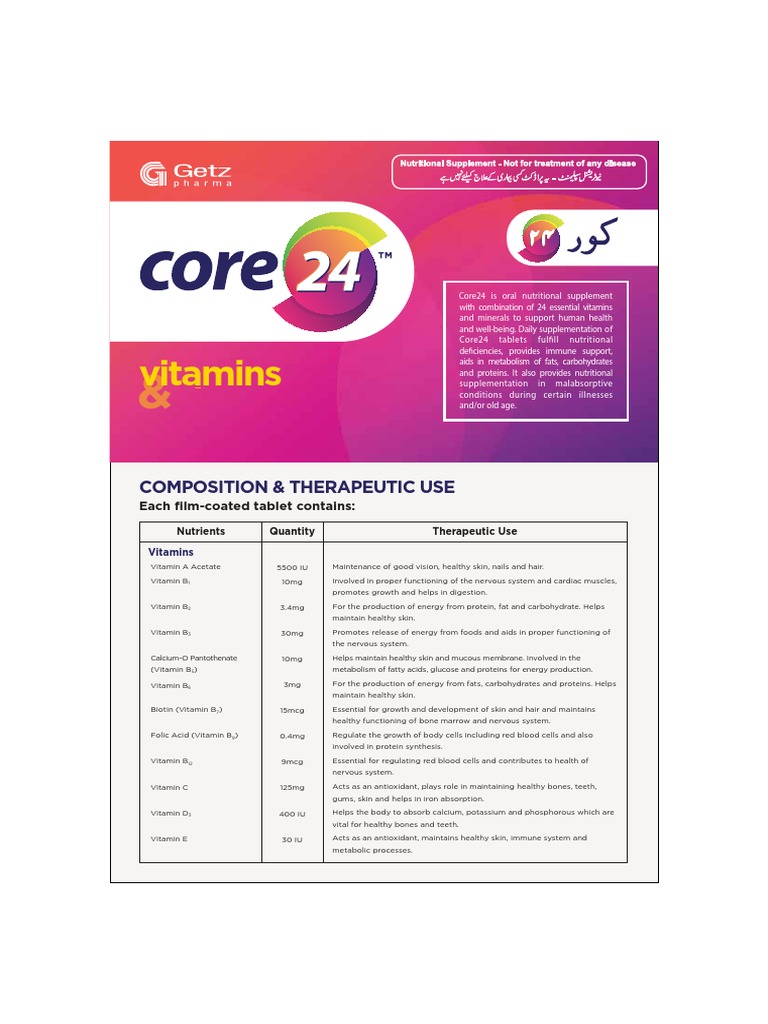 Core 24 Leaflet | PDF | Vitamin | Dietary Supplements