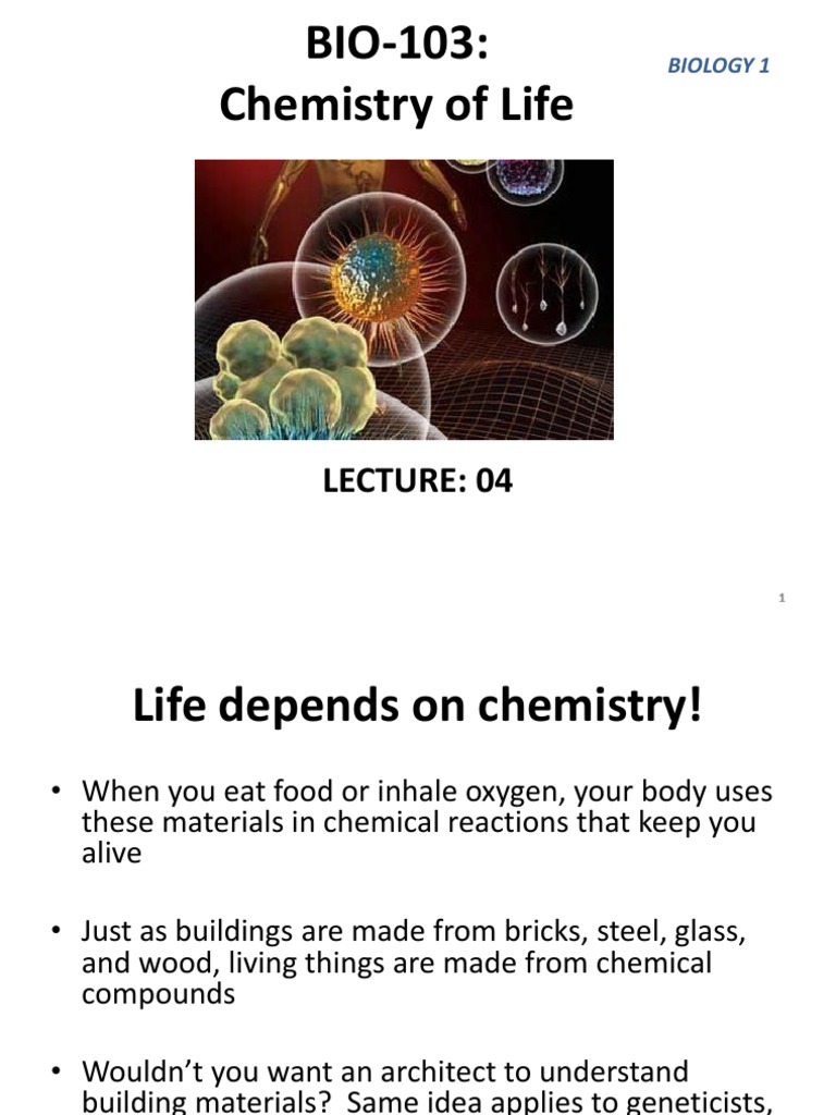 BIO-103: Chemistry of Life: Biology 1 | PDF | Chemical Bond | Ion