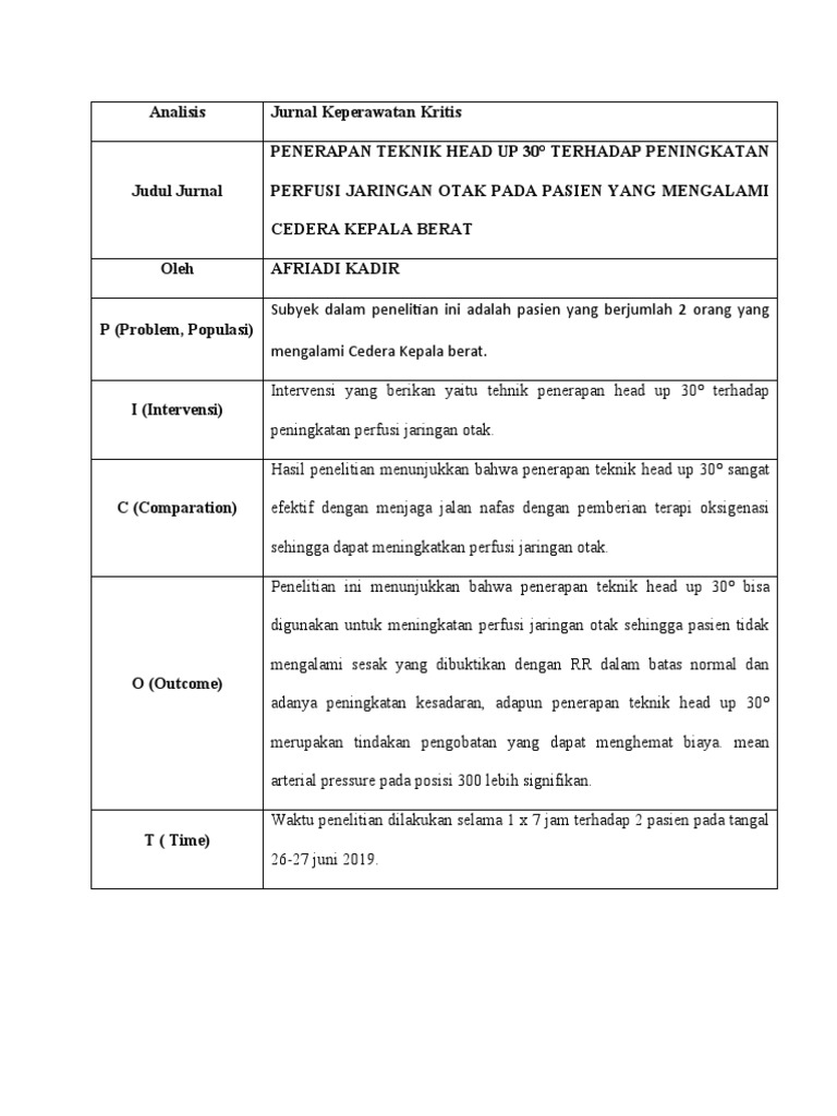 Analisis PICOT Keperawatan Kritis - Afriadi Kadir | PDF