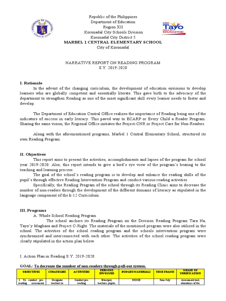 Narrative Report Reading Program | PDF | Literacy | Teachers