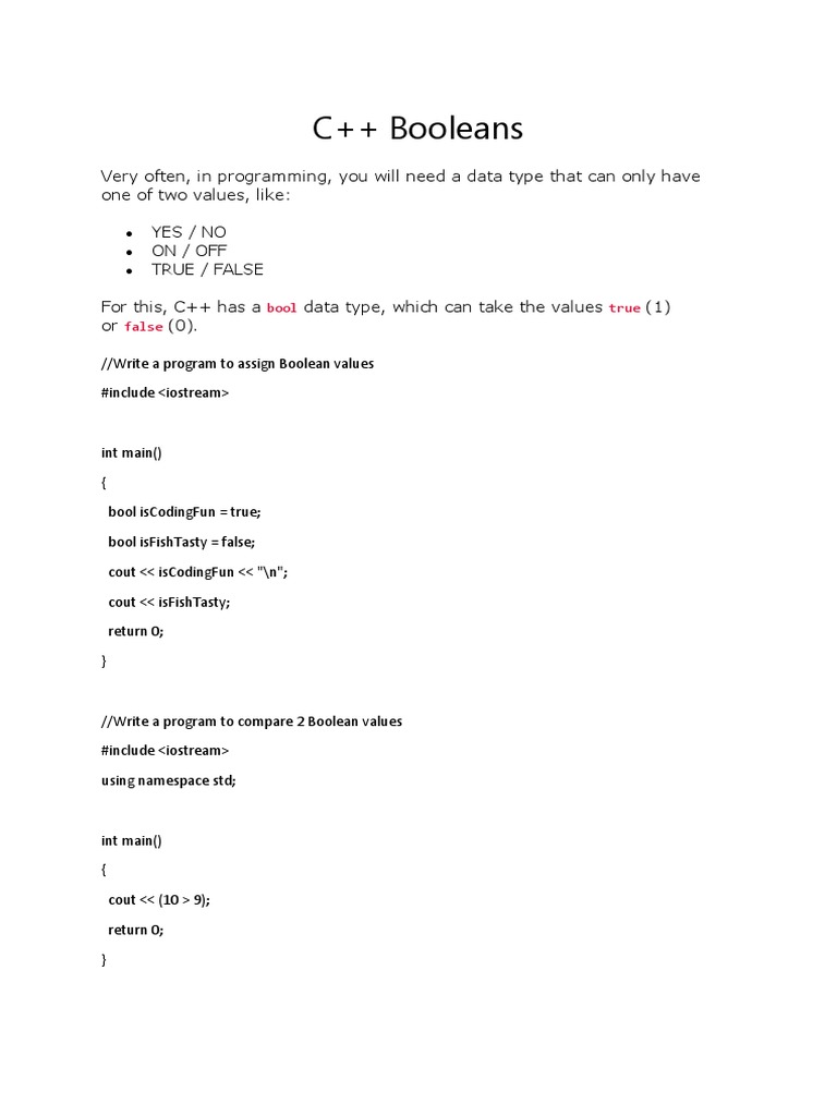 C++ Booleans | PDF | Computers