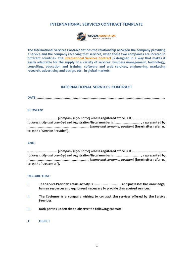 International Services Contract Template Sample | PDF | Business | Justice