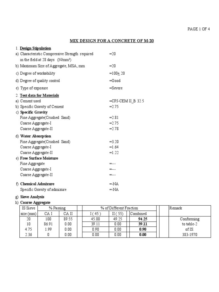 Mix Design - M 20 | PDF | Concrete | Construction Aggregate