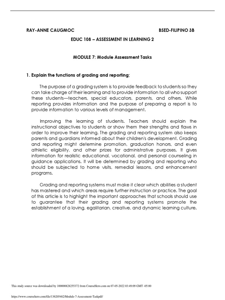 Module 7 Assessment Task PDF | PDF | Teachers | Education Theory