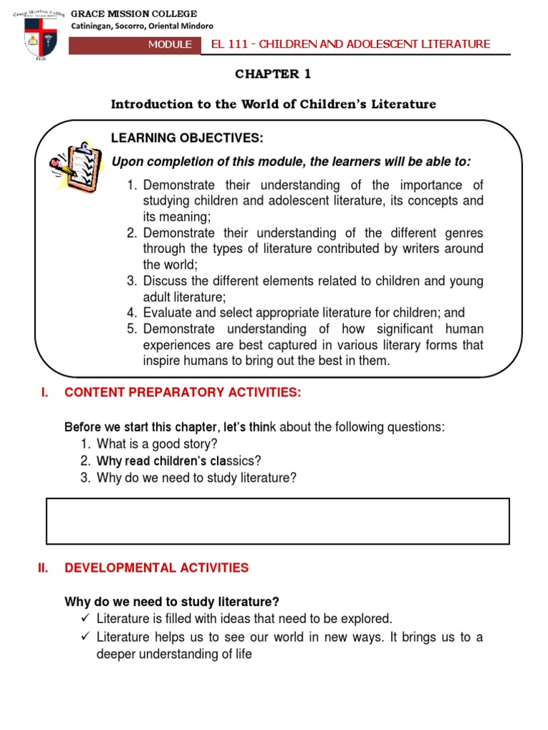 Introduction To The World of Children's Literature Learning Objectives ...