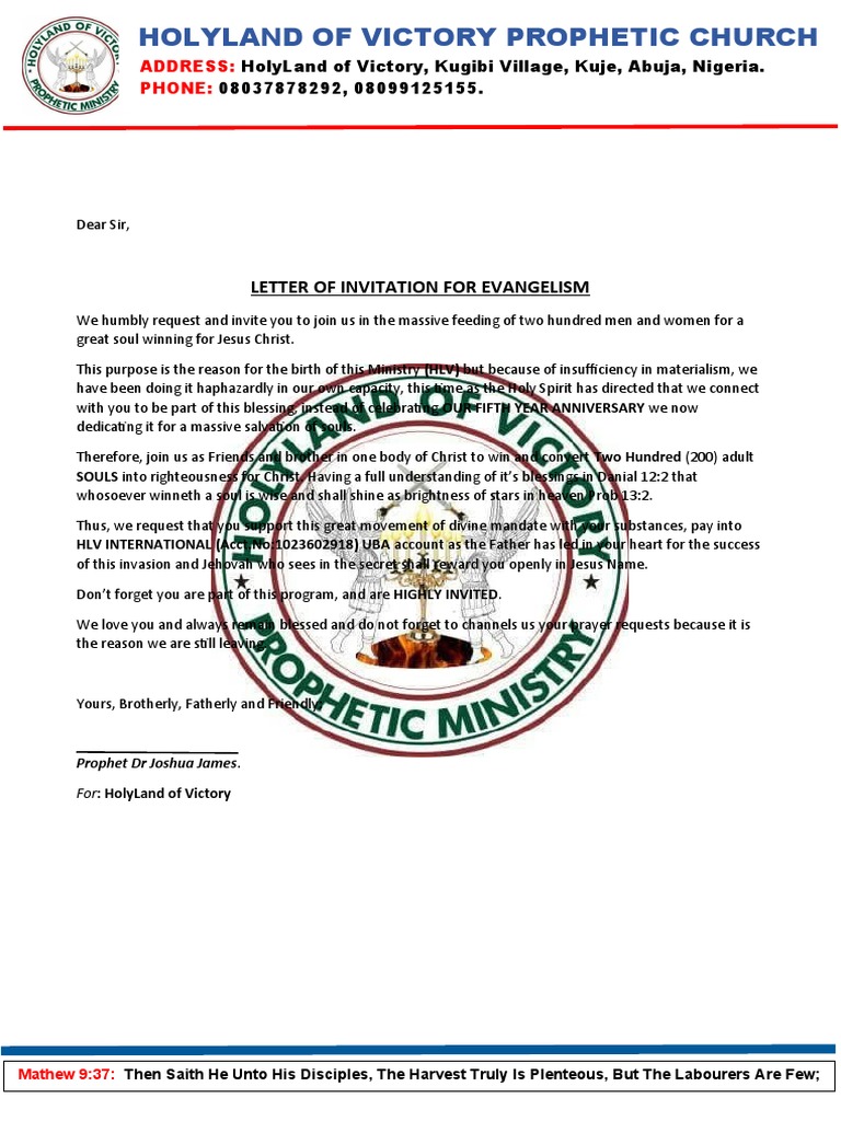Letter of Invitation For Evangelism 1 | PDF
