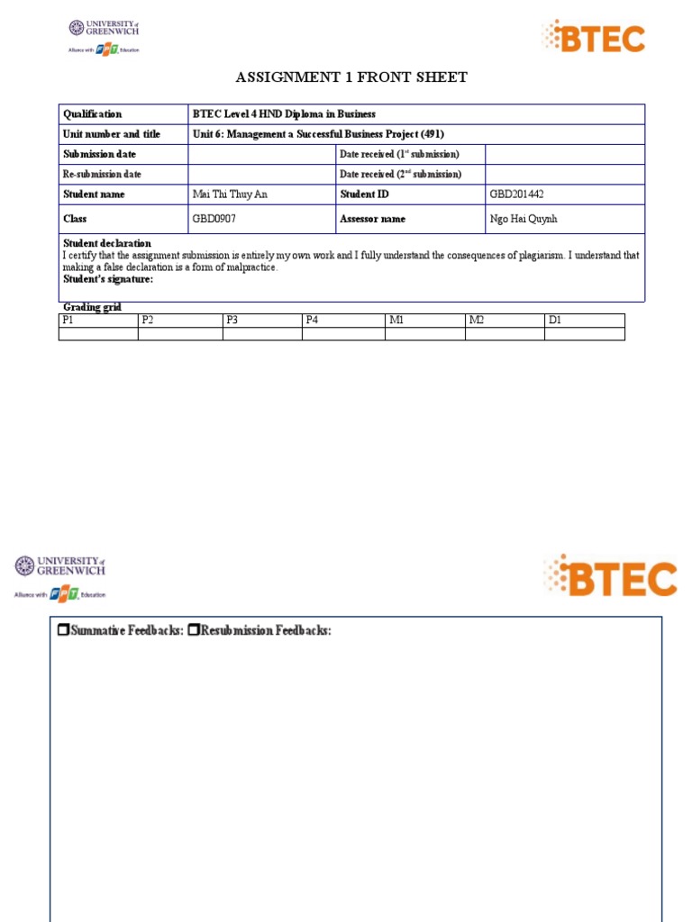 491 Assignment 1 Frontsheet | PDF | Project Management | Cosmetics