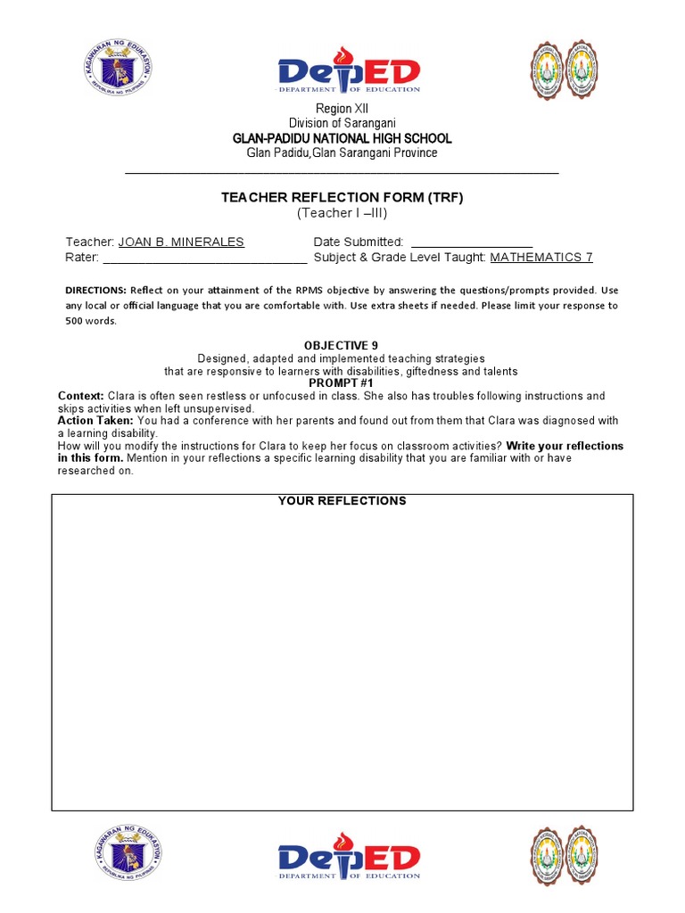Teacher Reflection Form SY 2021-2022 | PDF | Lesson Plan | Teachers